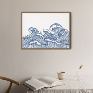 Wave Print, Fine Line Print, Digital Download, Printable Art, Gift for ...