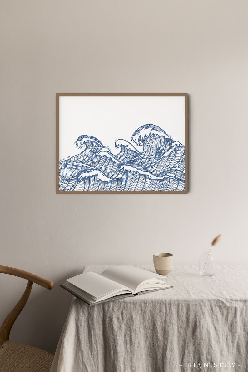 Wave Print Fine Line Print Digital Download Printable Art - Etsy