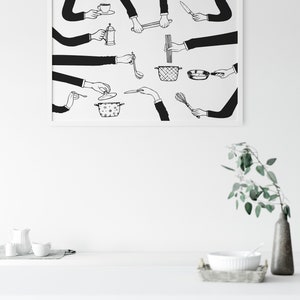 Cooking Hands Print, Chef Print, Chef Art, Fun Kitchen Art, Modern ...