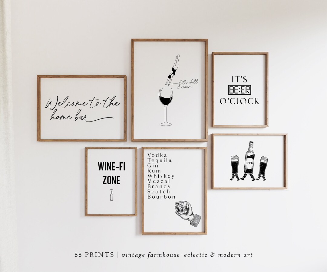 Bar Gallery Wall Set of 6 Prints, Bar Cart Art, Wine Print, Bar Prints ...