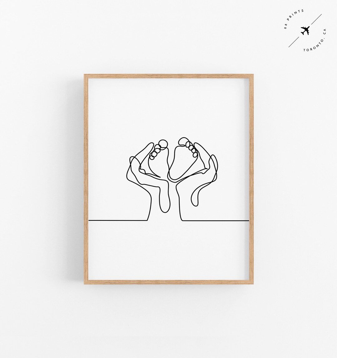 Black and White Fine Line Baby Feet Print, Nursery Art, Kids Room or ...