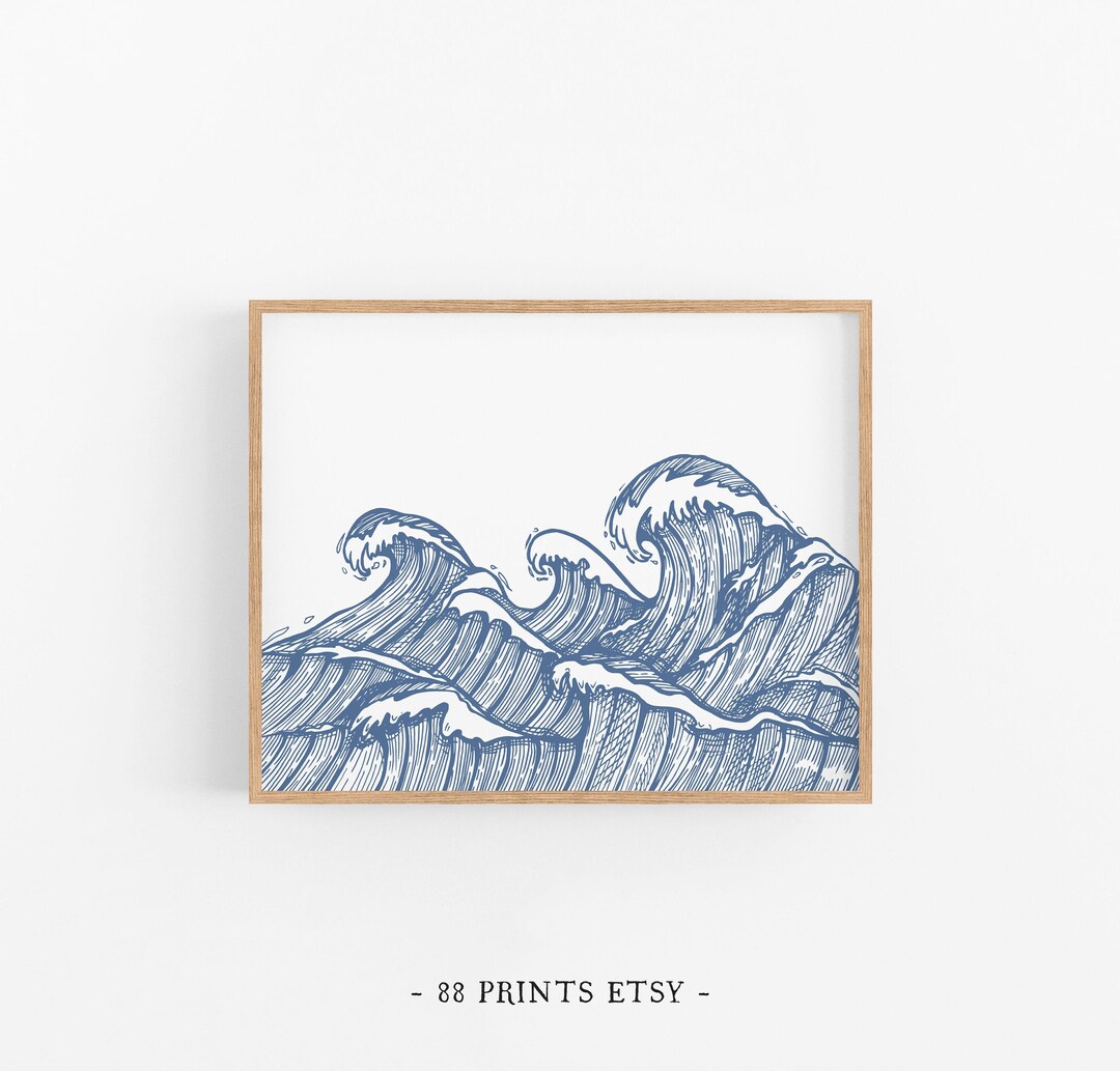 Wave Print, Fine Line Print, Digital Download, Printable Art, Gift for ...
