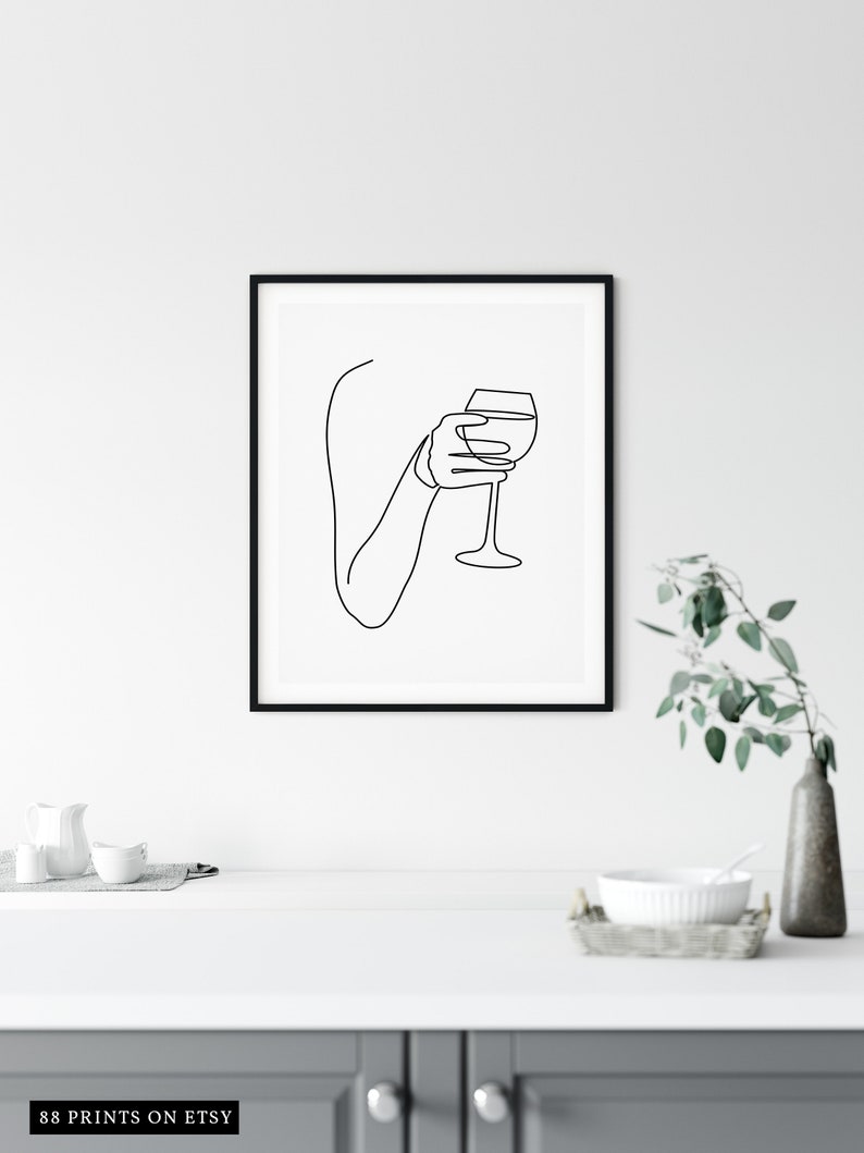 Wine Print Fine Line Drinks Cheers Bar Cart Prints Kitchen - Etsy Canada