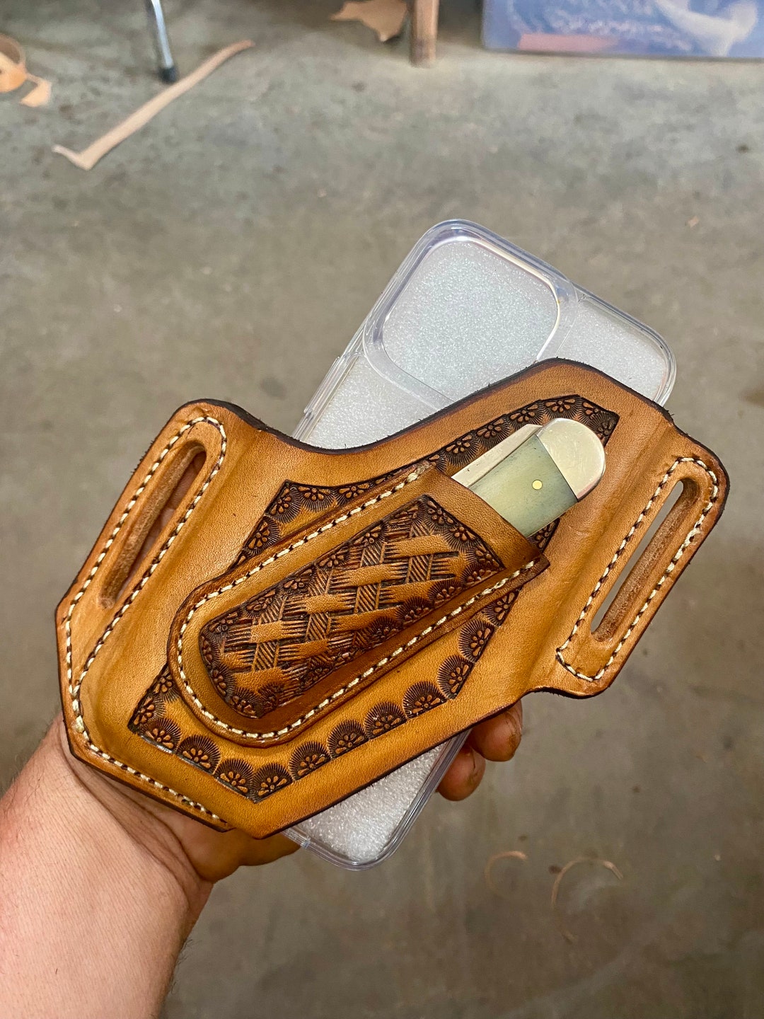 Custom Leather Cell Phone/ Trapper Combo Case - Etsy