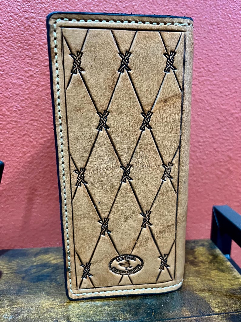 Roper Long Hand Tooled Leather Wallet - Etsy