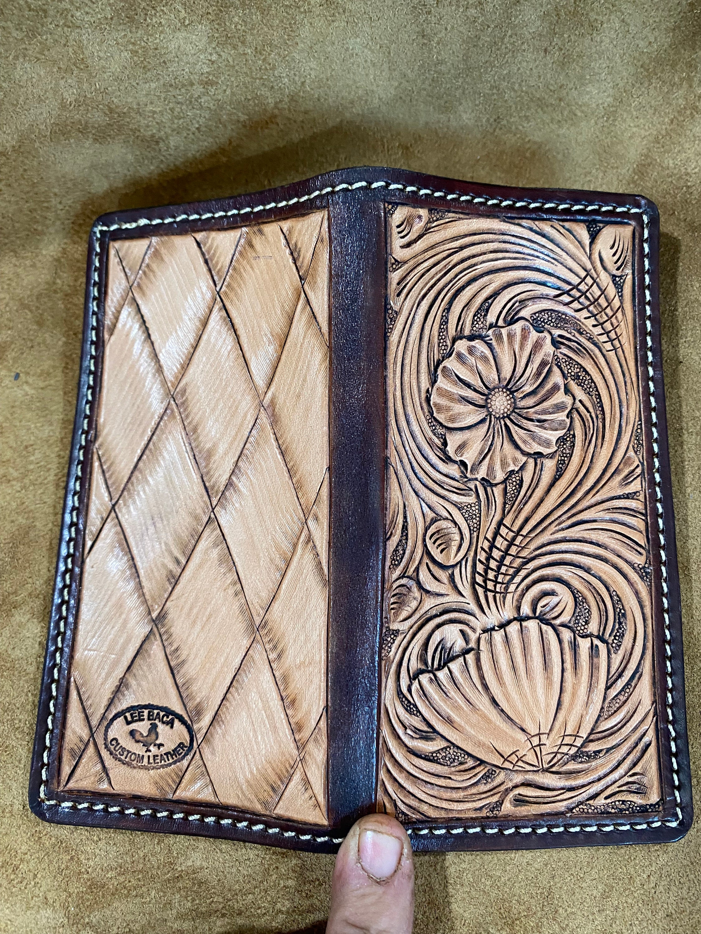 Roper Long Hand Tooled Leather Wallet - Etsy