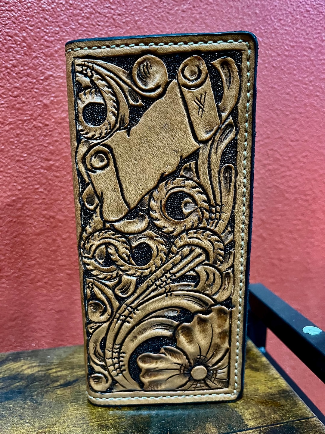 Roper Long Hand Tooled Leather Wallet - Etsy