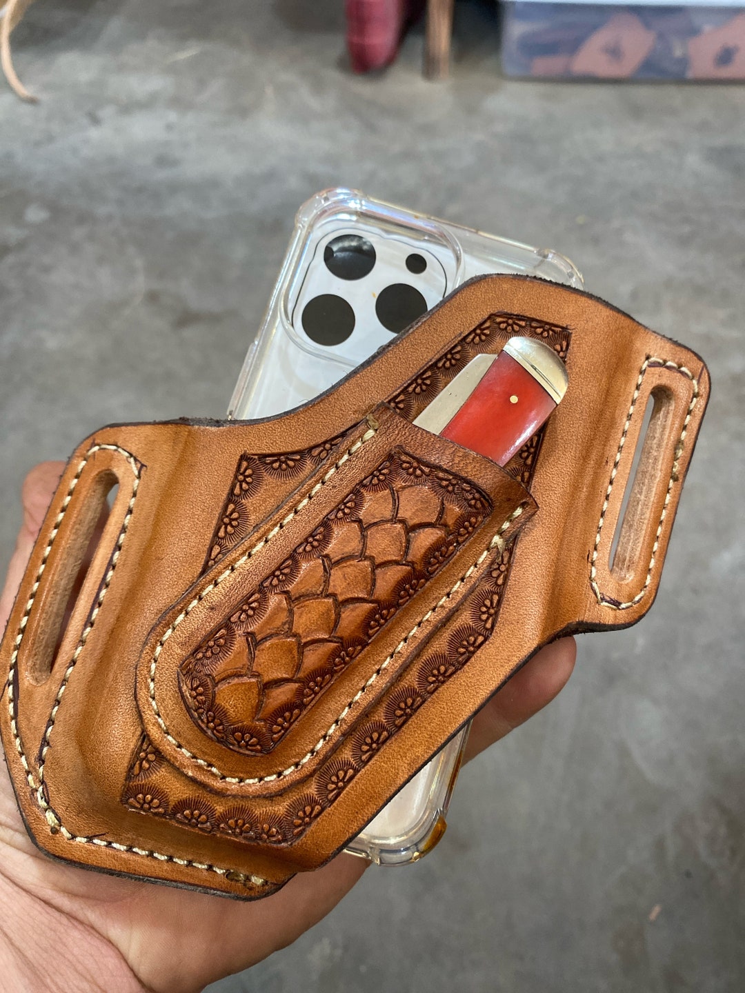Custom Leather Cell Phone/ Trapper Combo Case - Etsy