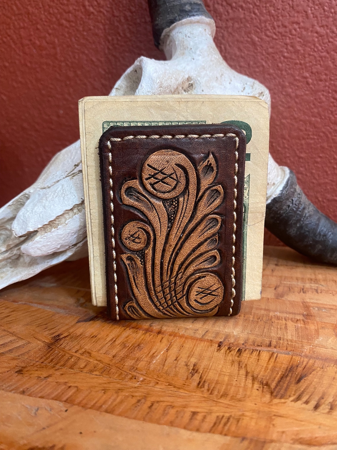 Custom Made Hand Tooled Leather Magnet Money Clip - Etsy