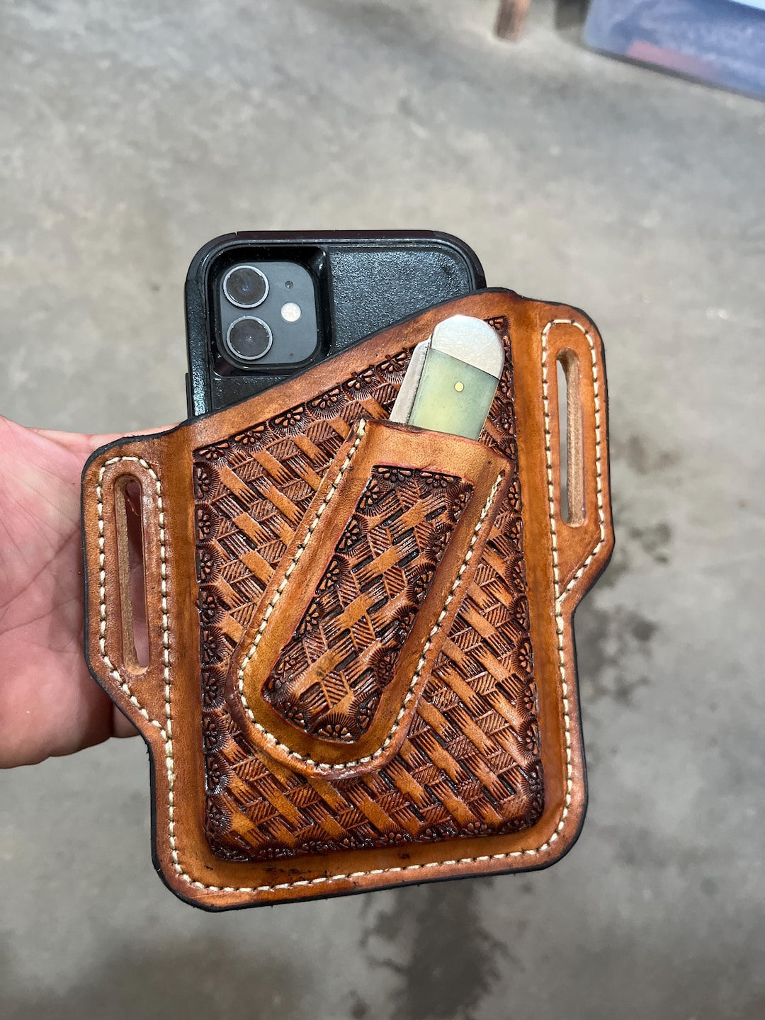 Custom Leather Cell Phone/ Trapper Combo Case - Etsy
