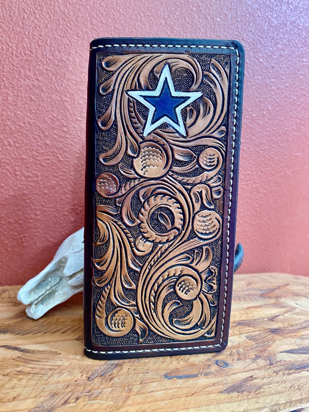 Roper Long Hand Tooled Leather Wallet Dallas Cowboys - Etsy