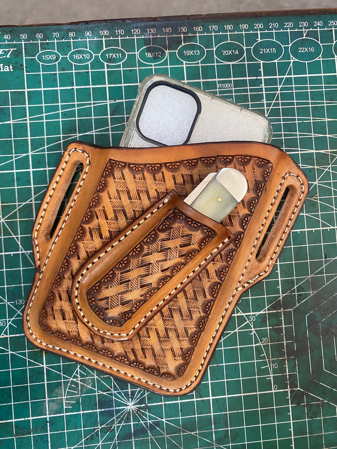 Custom Leather Cell Phone/ Trapper Combo Case - Etsy