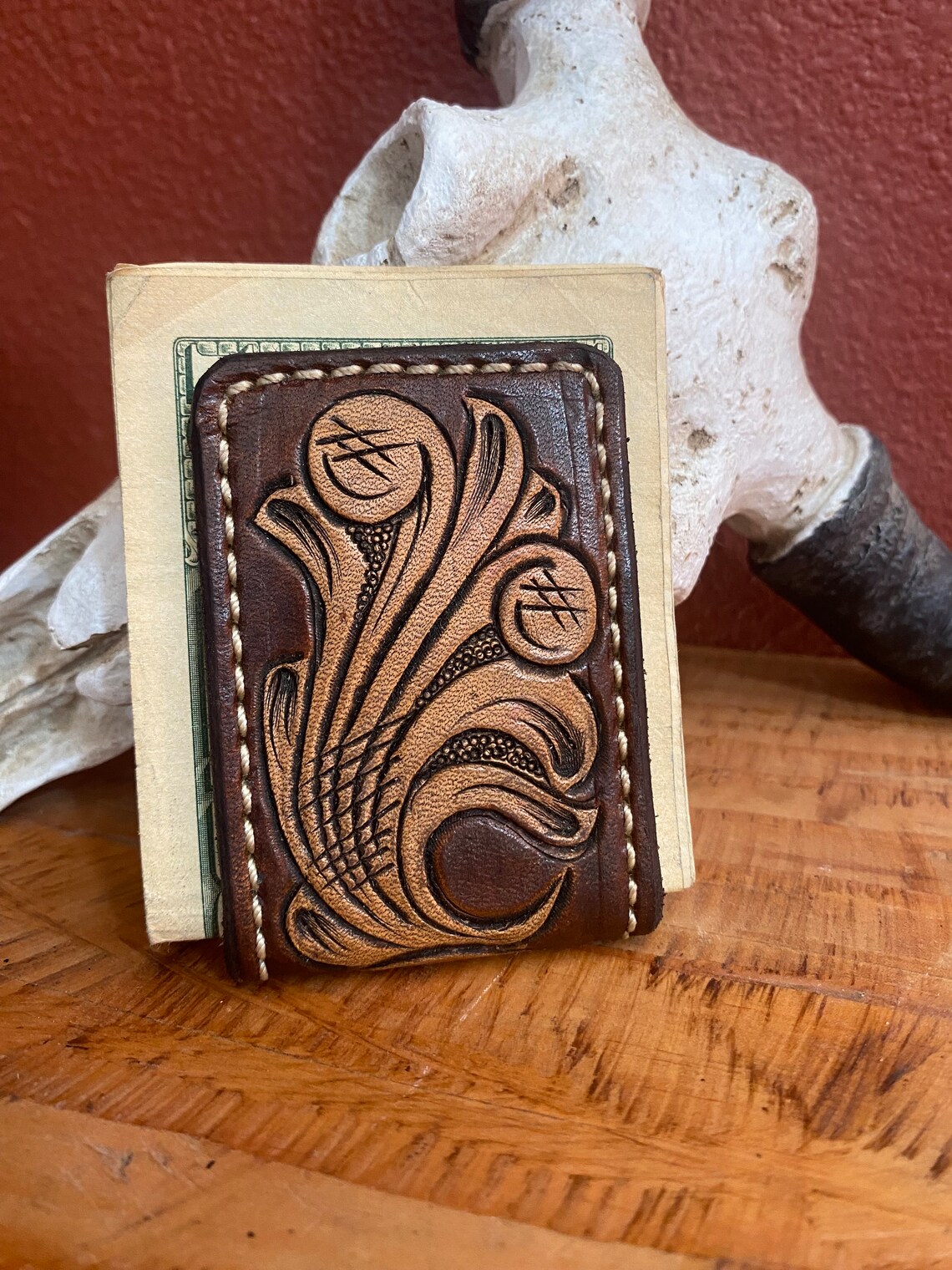 Custom Made Hand Tooled Leather Magnet Money Clip - Etsy