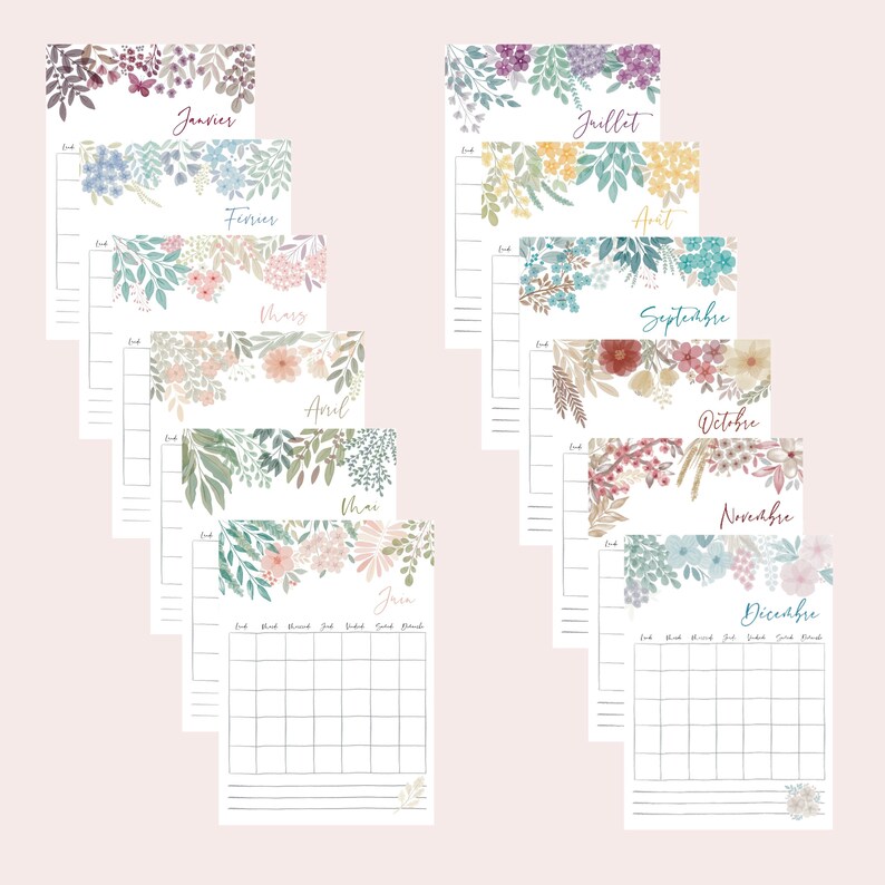 Blank Calendar With Floral Watercolor Design, Printable, Planner, Diary ...