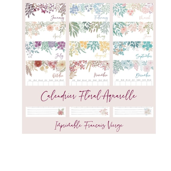 Blank Calendar With Floral Watercolor Design Printable | Etsy