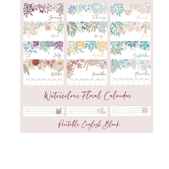 Blank Calendar With Floral Watercolor Design Printable | Etsy