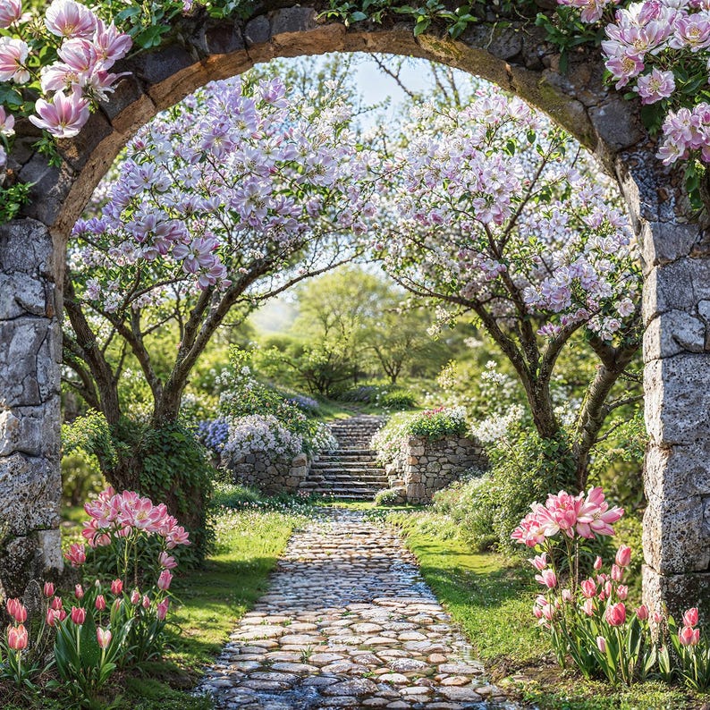 Apple Blossom Garden Mural, Waterproof Tapestry Curtain Outdoor Wall ...