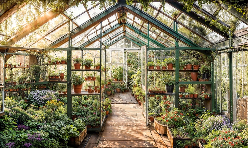 Greenhouse Potting Shed Mural Gardens 3D Shower Curtain Tapestry ...