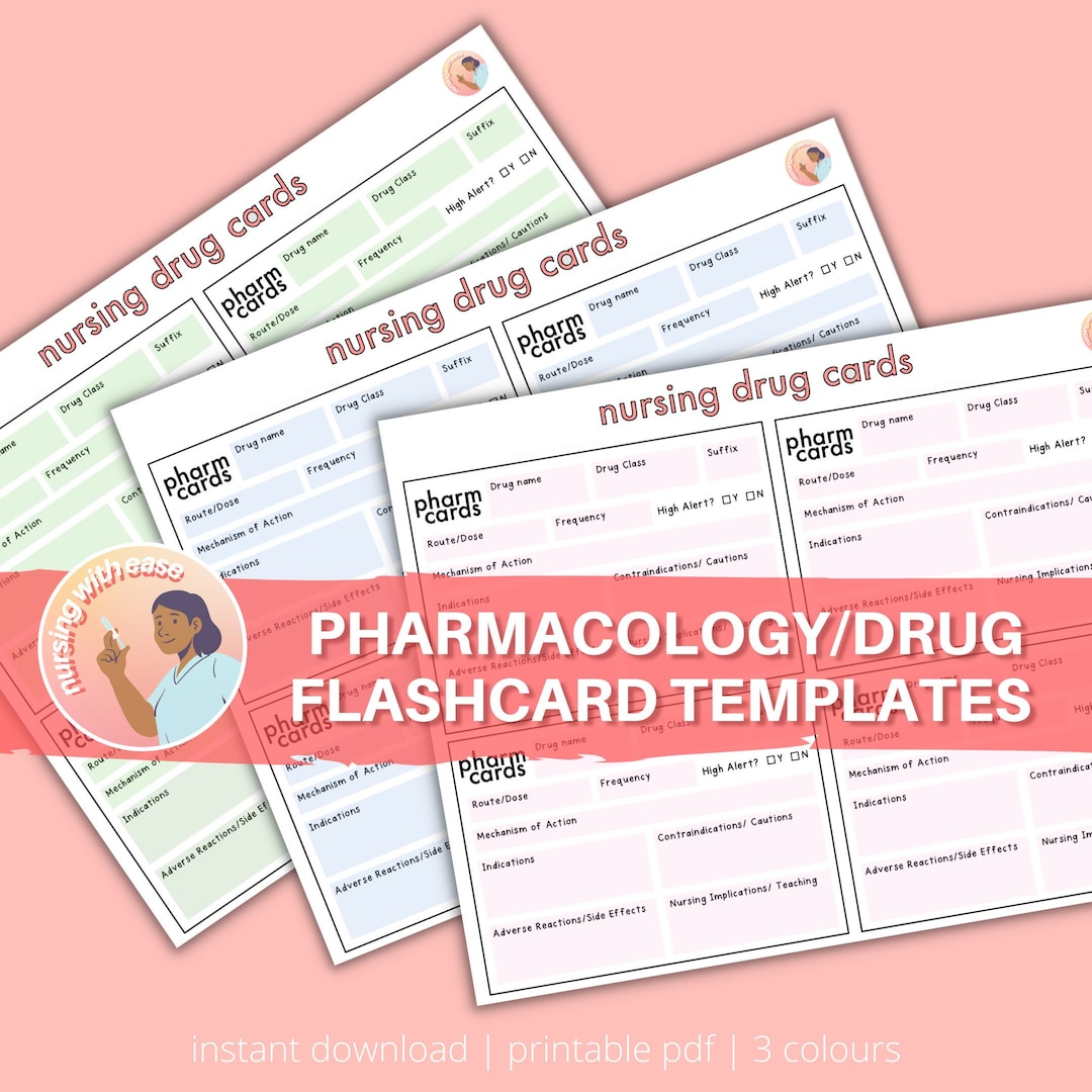 Pharmacology Drug Flashcard Template | 3 Colours | Nursing Student ...