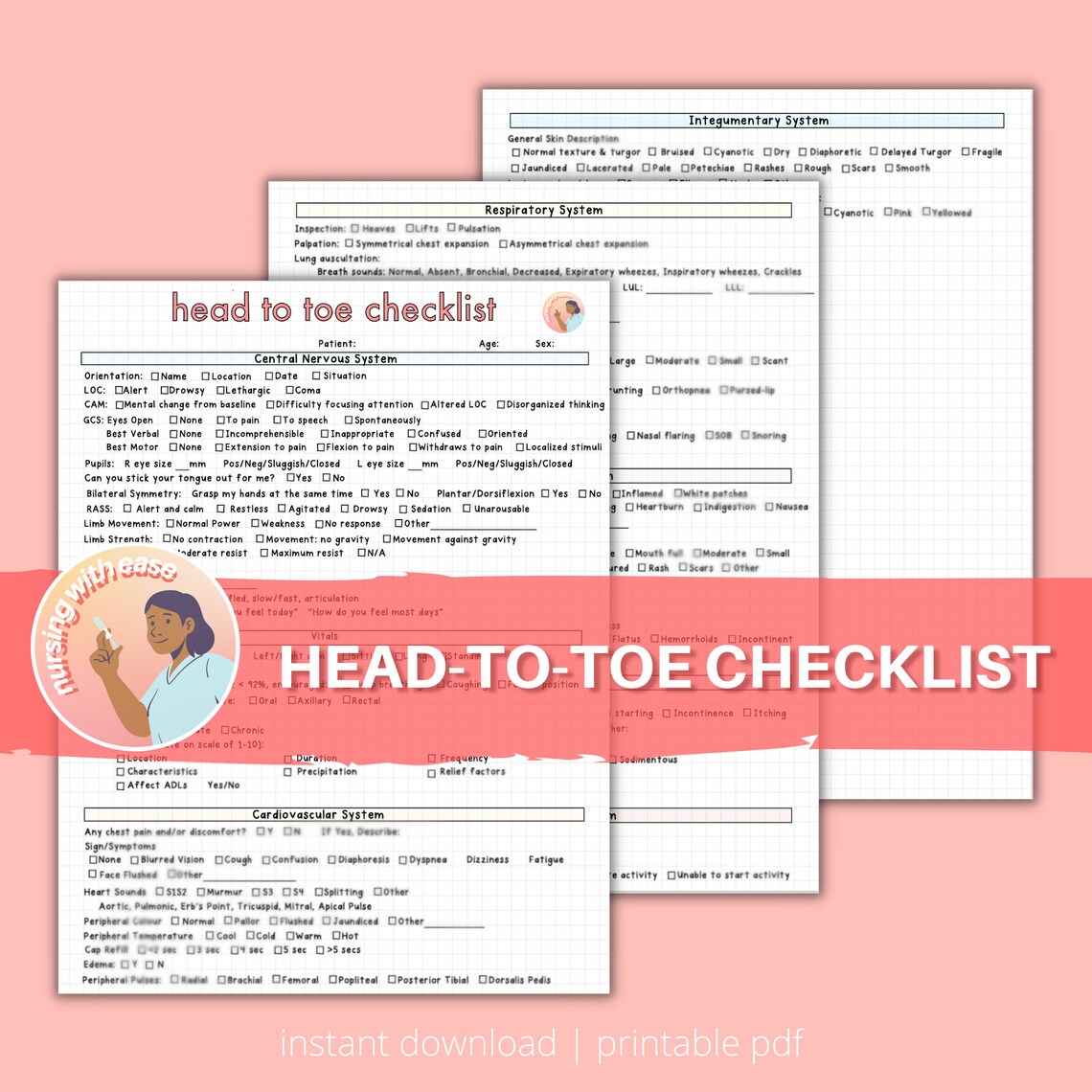 Head-to-toe Assessment Checklist Health Assessment Class 3 | Etsy