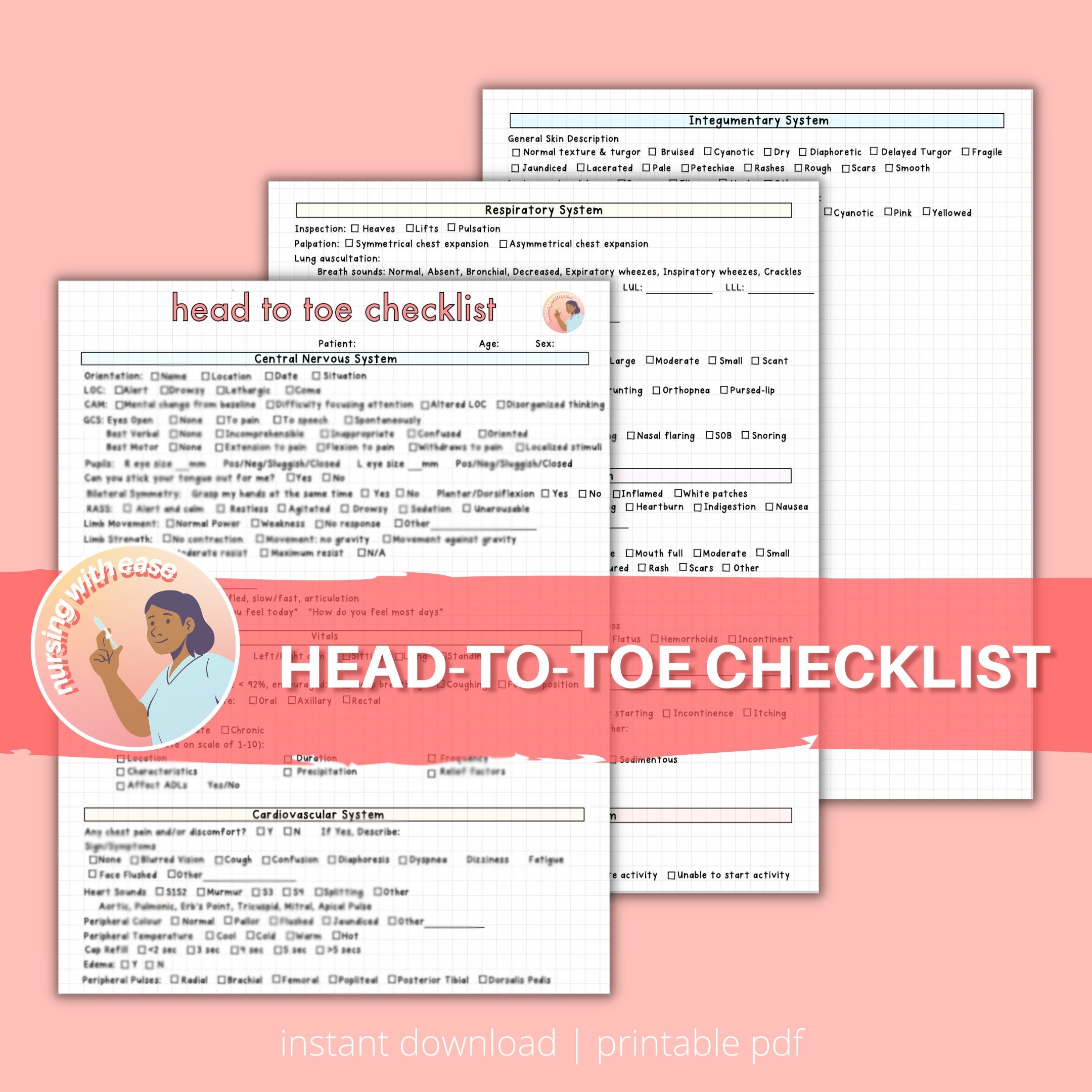 Head-to-toe Assessment Checklist | Health Assessment Class | 3 Pages ...