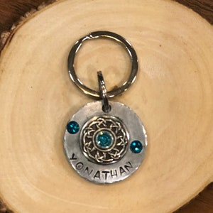 Dog Tag With Turquoise Swarovski, Handmade Dog ID, Large Personalized ...