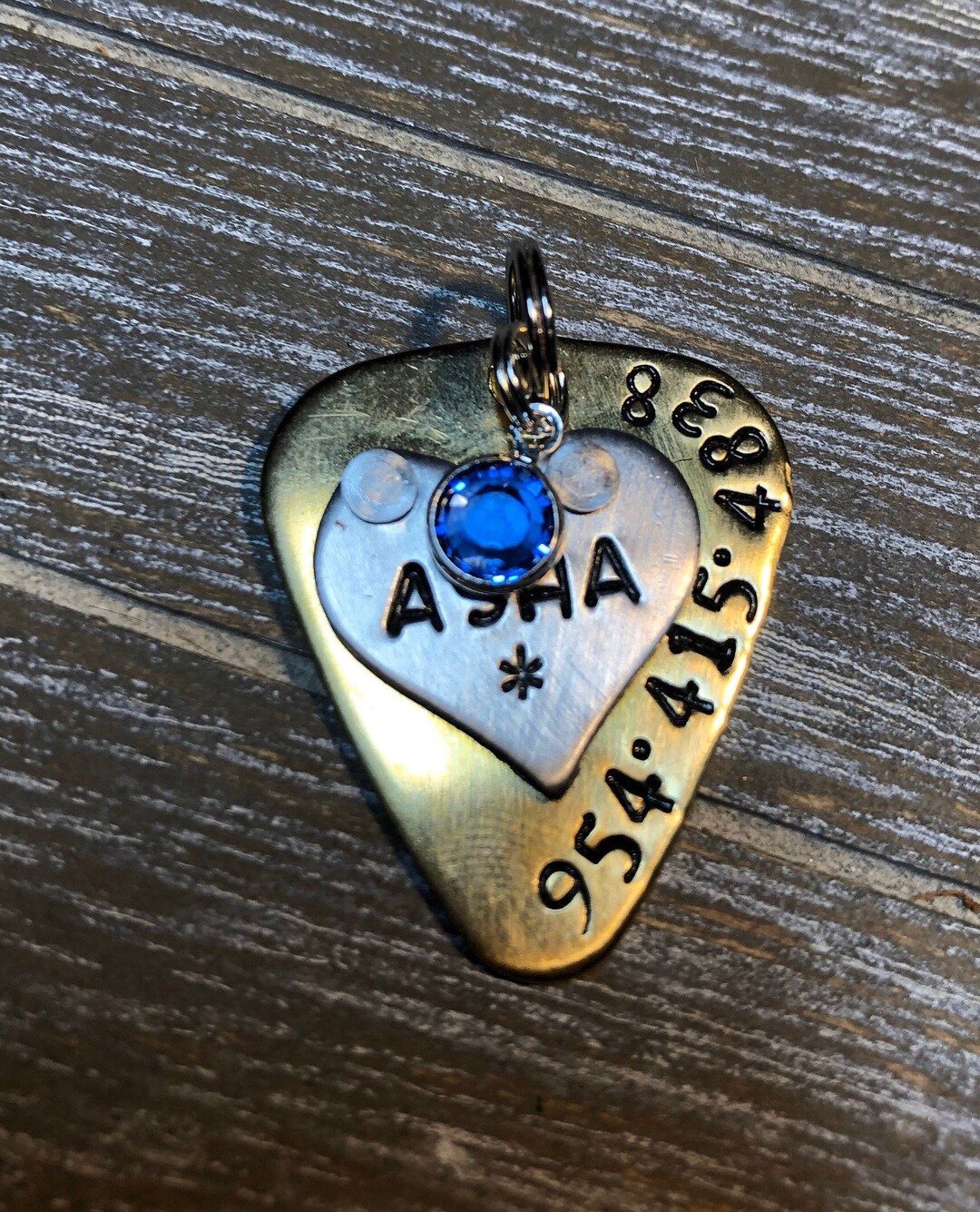 Swarovski Crystal Pet Tag, Custom Hand Stamped Pet ID Tag, Guitar Pick ...