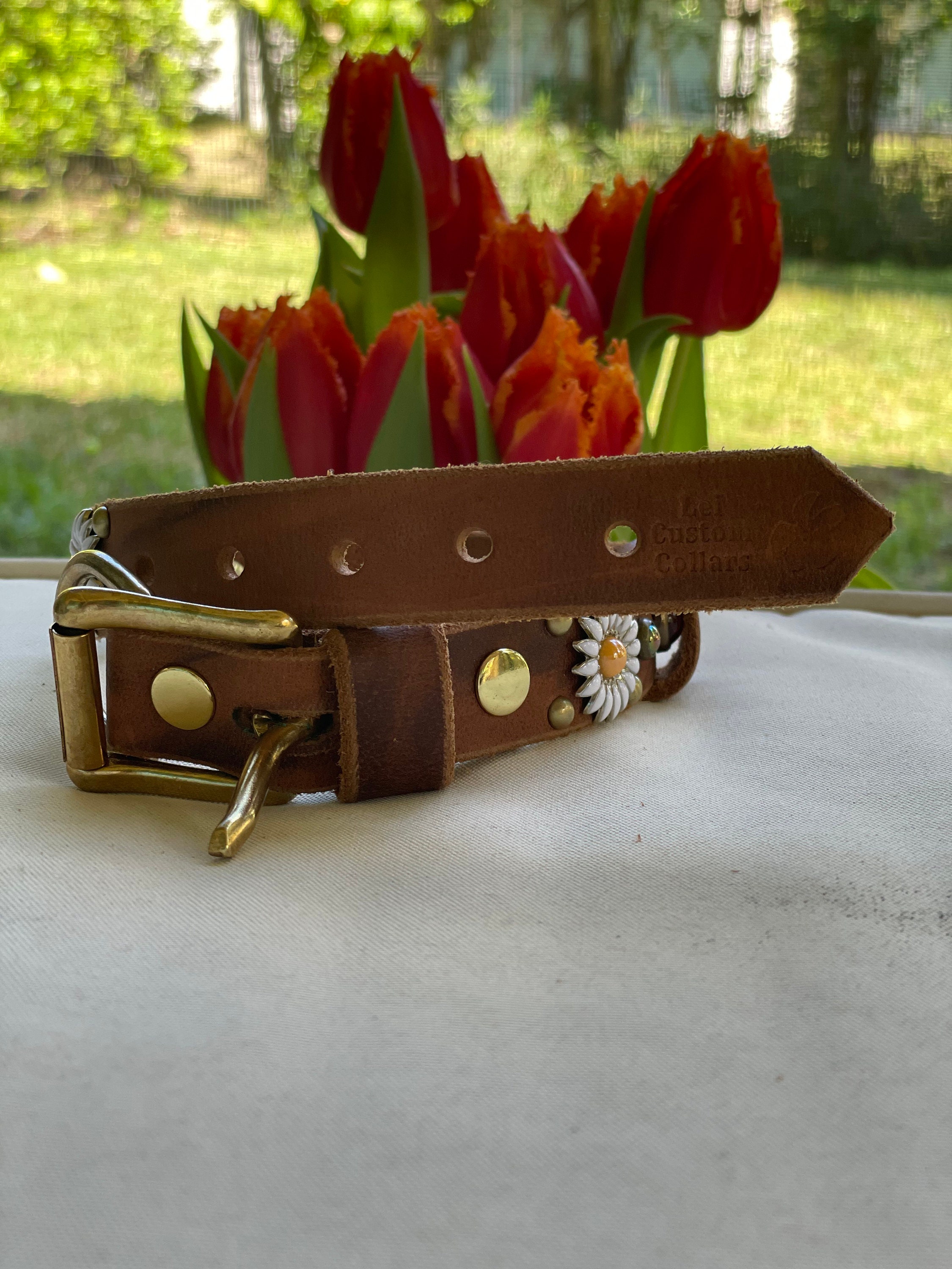 Daisy Collar Trendy Girly Leather Dog Collar Personalized | Etsy