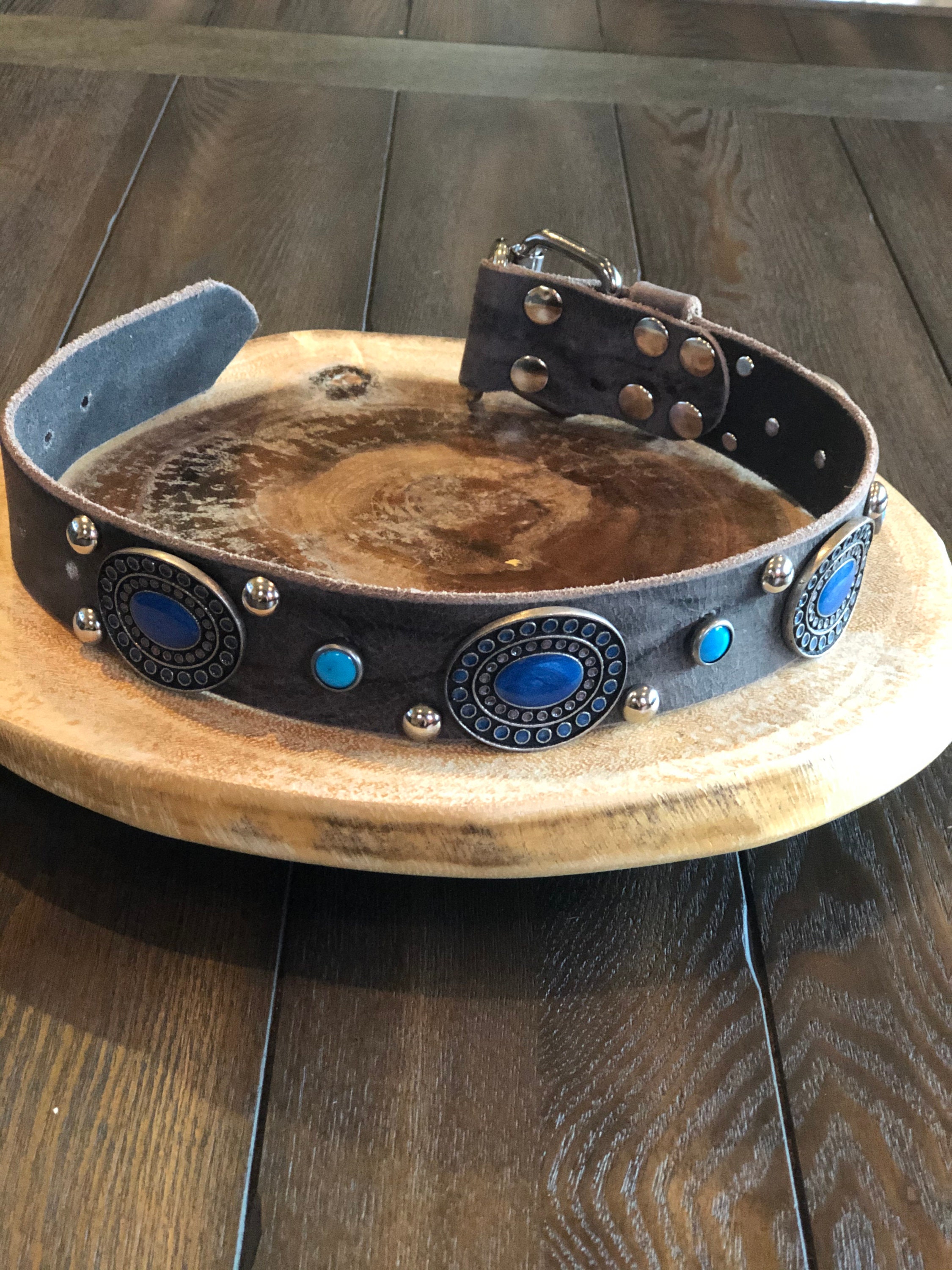 Western Leather Dog Collar With Antique Native American Style Conchos ...