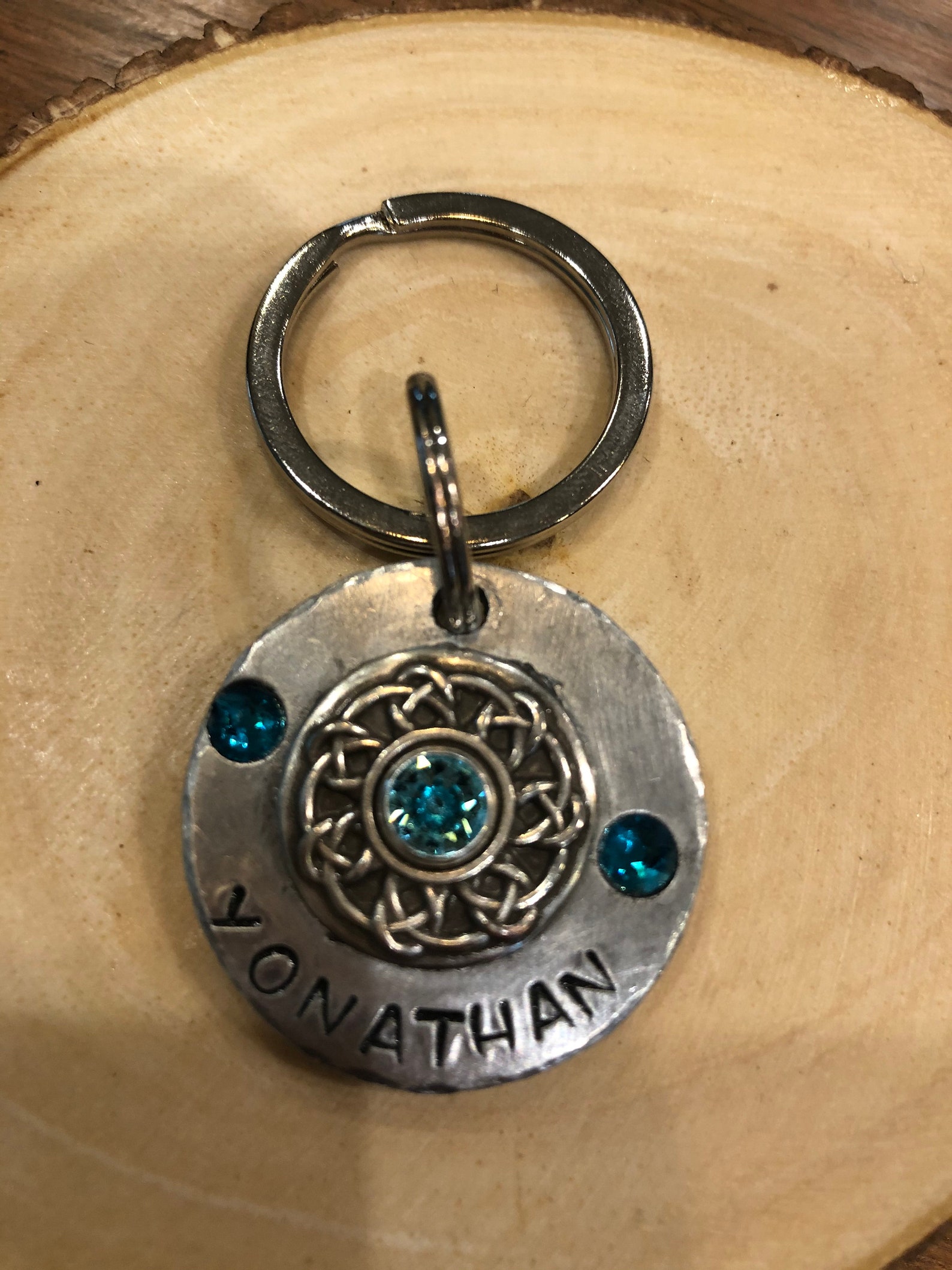 Dog Tag With Turquoise Swarovski, Handmade Dog ID, Large Personalized ...