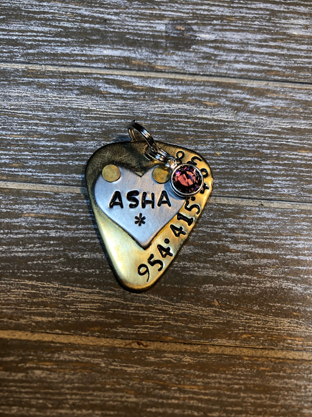 Crystal Dog Tag, Custom Hand Stamped Pet ID Tag, Guitar Pick Tag ...