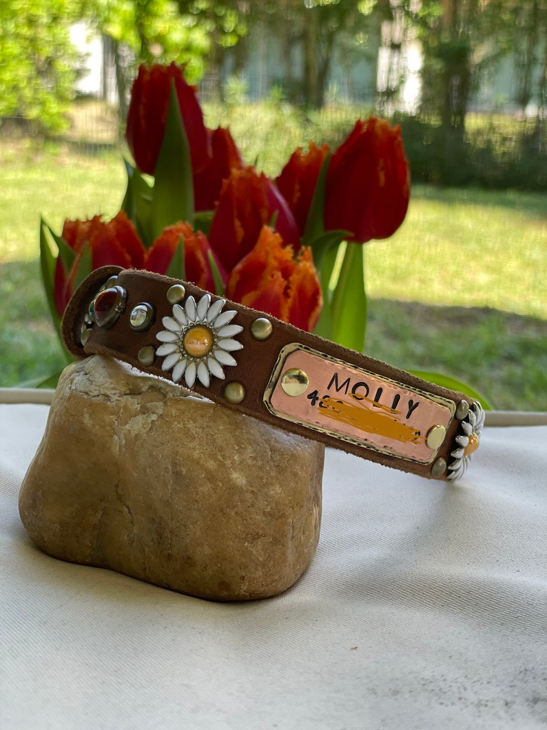 Daisy Collar Trendy Girly Leather Dog Collar Personalized | Etsy