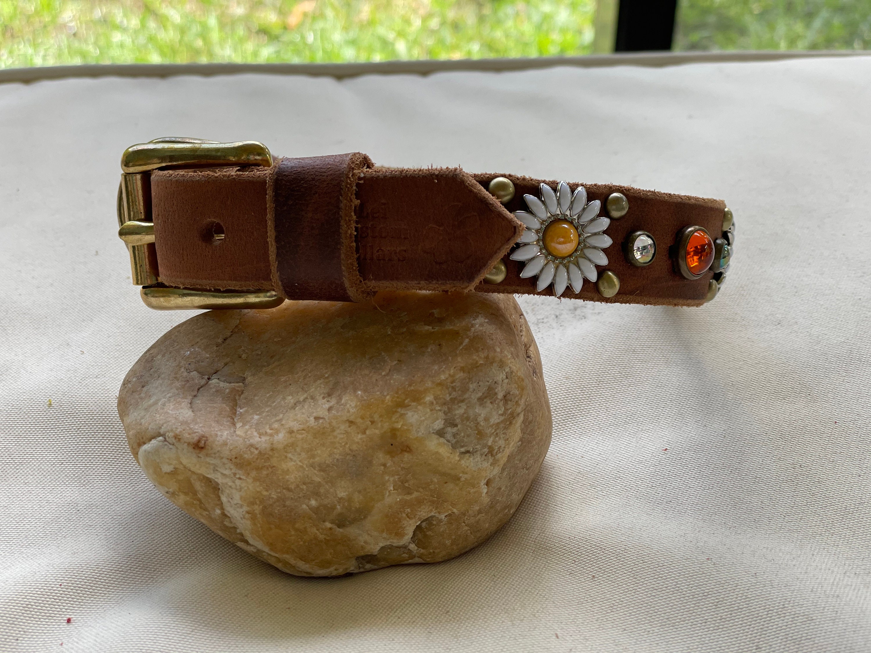Daisy Collar Trendy Girly Leather Dog Collar Personalized | Etsy