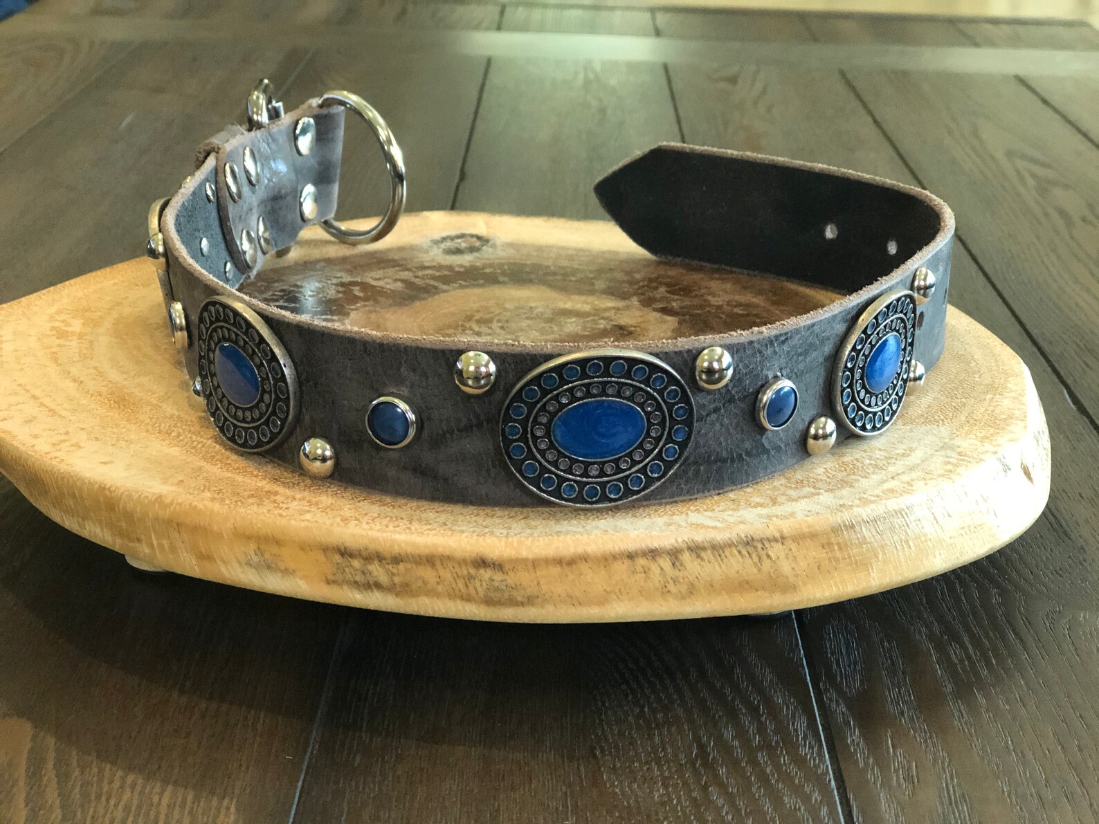 Western Leather Dog Collar With Antique Native American Style Conchos ...