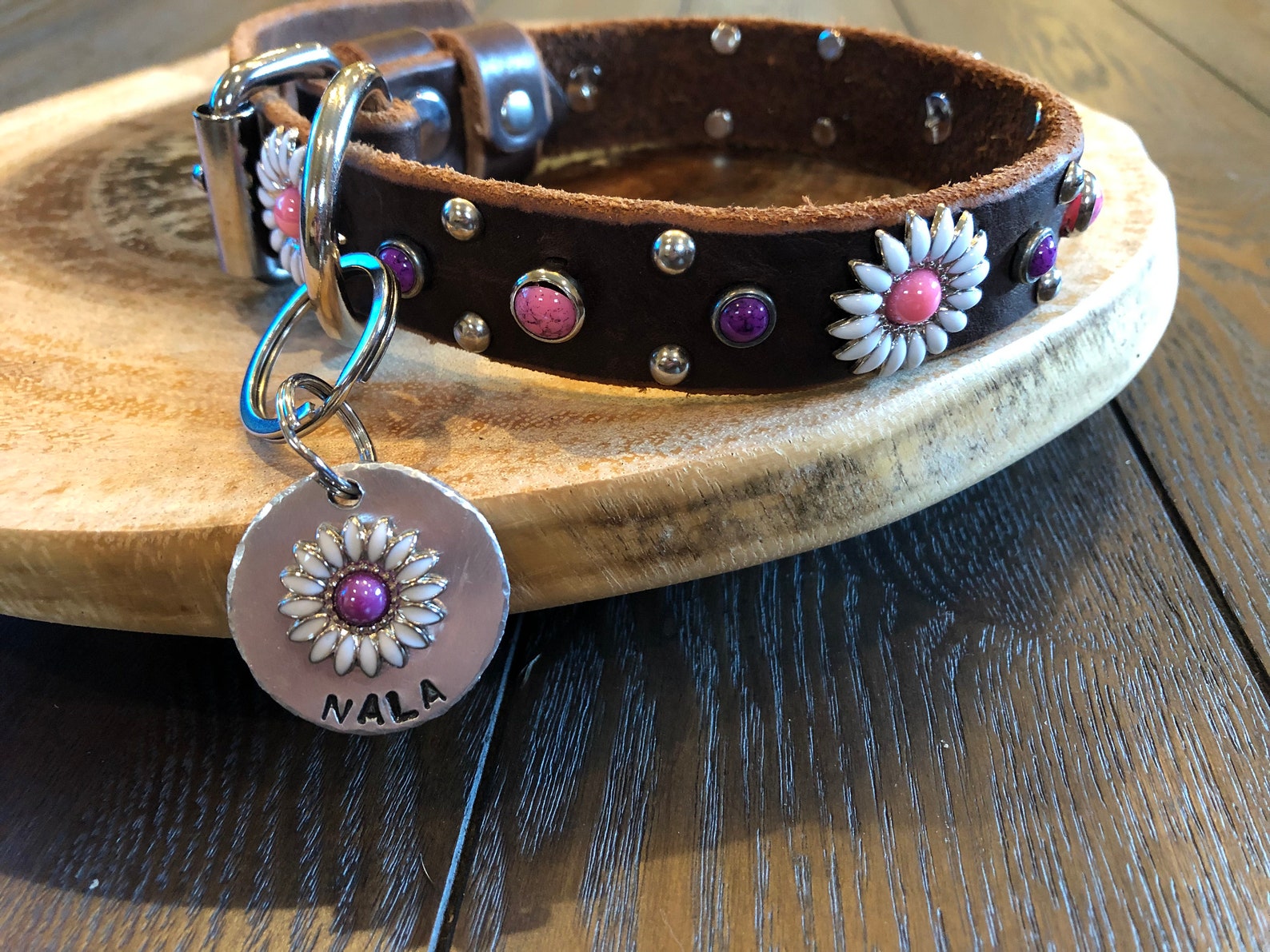 The daisy Tag Hand-stamped Pet Dog Tag Dog ID - Etsy
