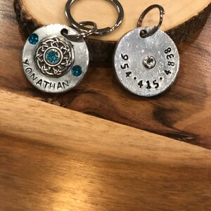 Dog Tag With Turquoise Swarovski, Handmade Dog ID, Large Personalized ...
