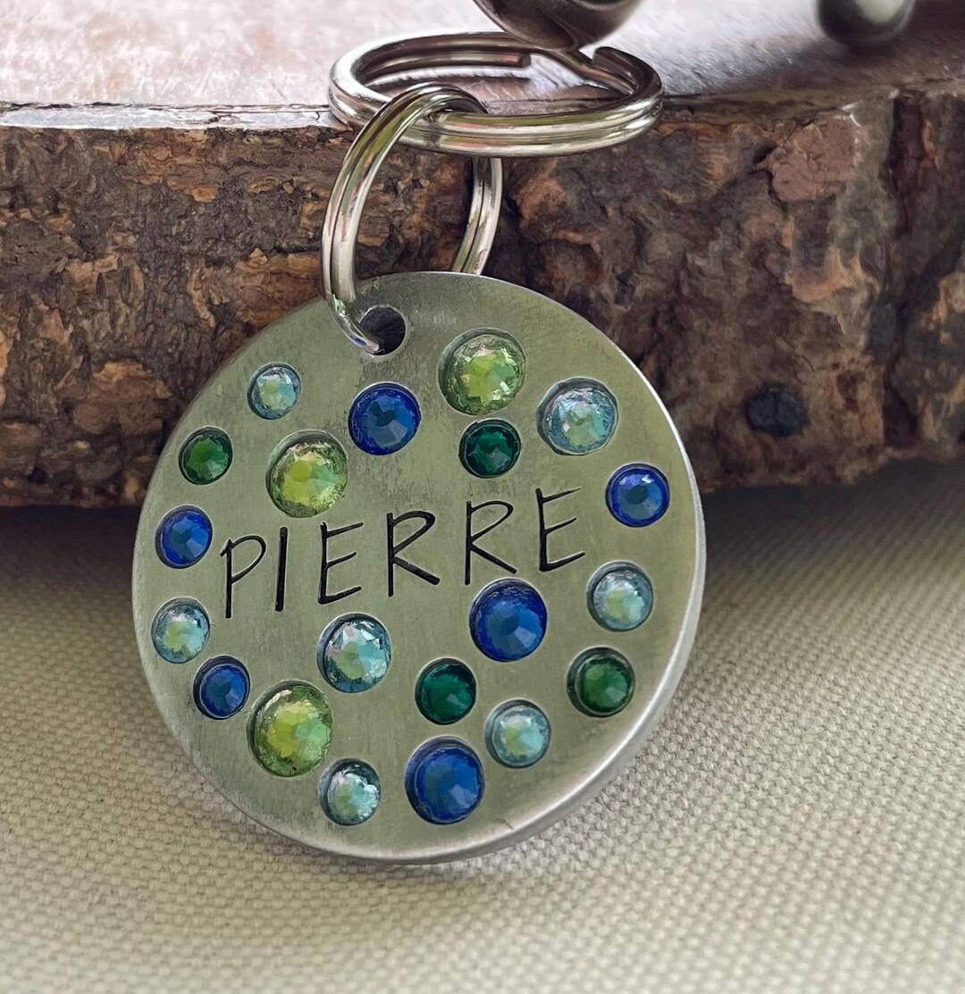 Fancy Custom Crystals Dog Tag, Personalized Dog Tag, Blue & Green Tag ...
