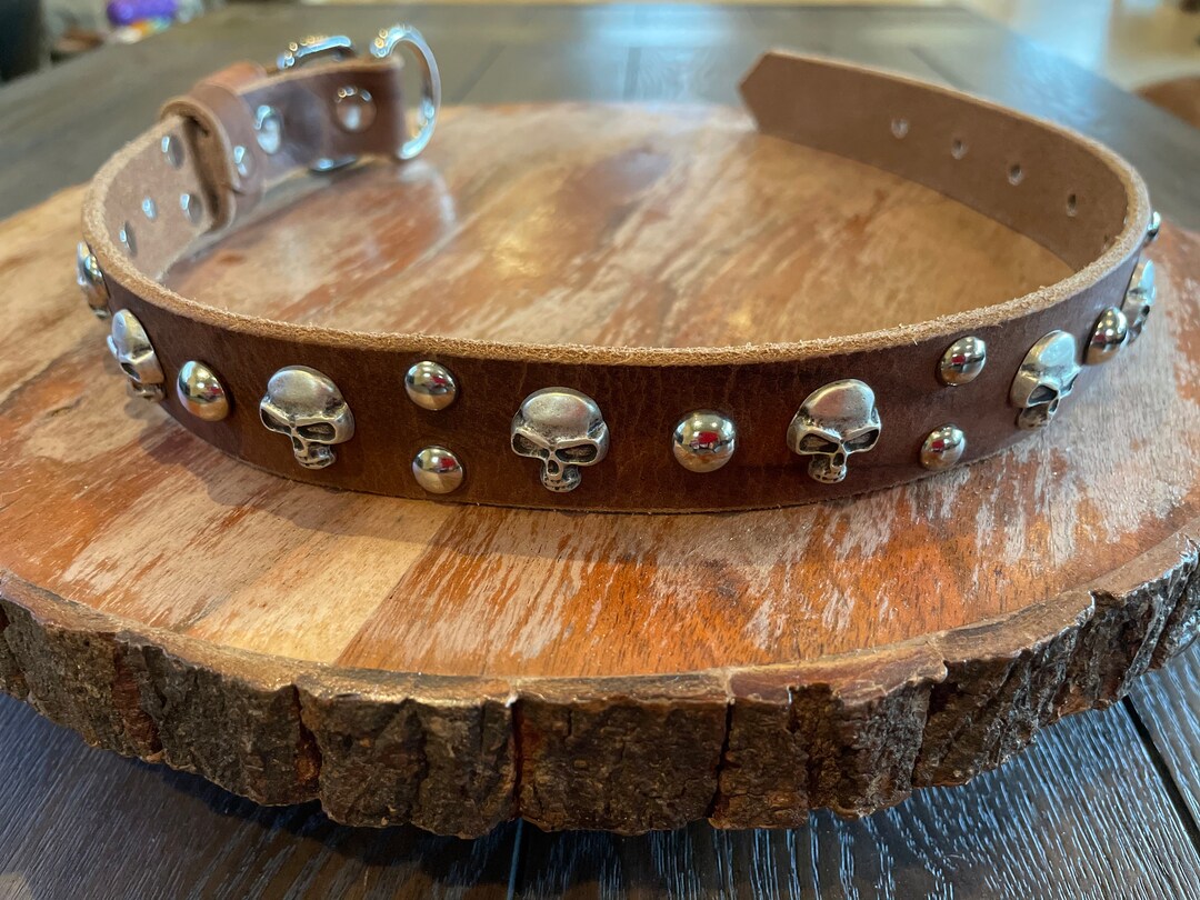 Skull Leather Dog Collar, Biker Dog Collar, Leather Dog Collar, Rustic ...