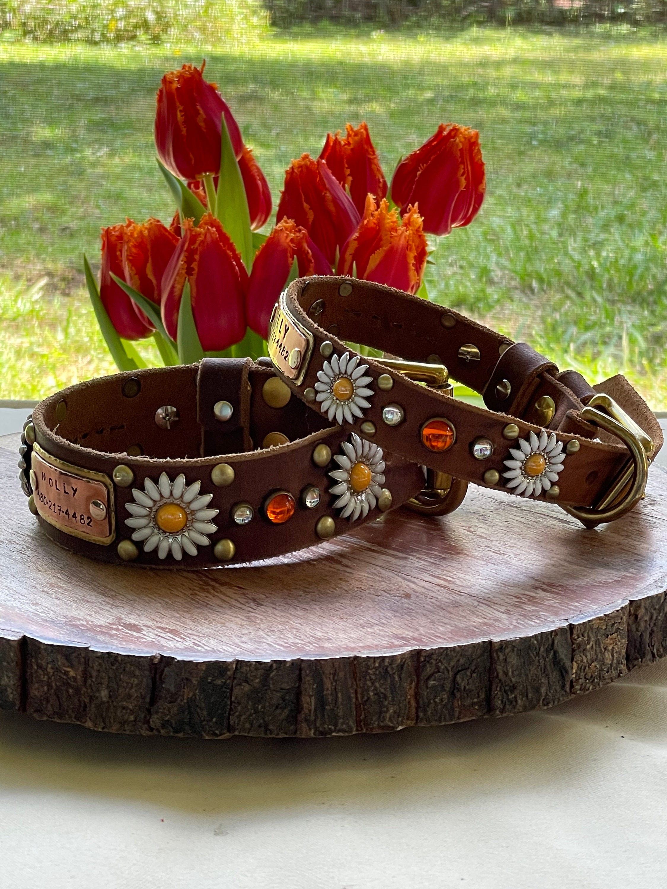 Daisy Collar Trendy Girly Leather Dog Collar Personalized | Etsy