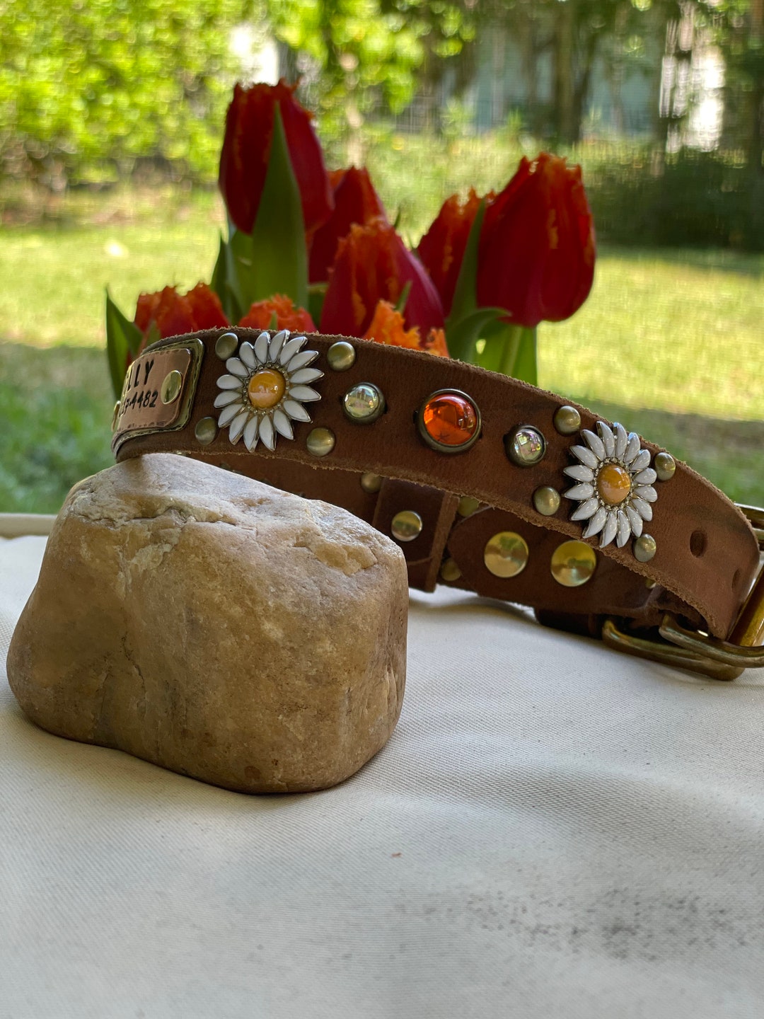 Daisy Collar, Trendy Girly Leather Dog Collar, Personalized Flower Dog ...
