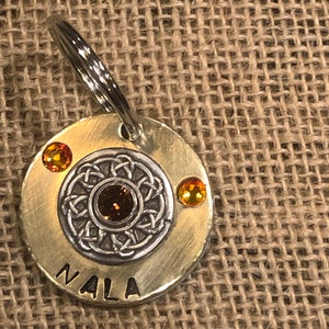 Brass Tag With Swarovski Crystal, Handmade School Backpack Brass Tag ...