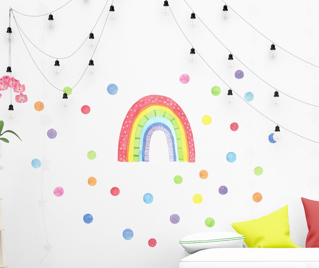 Watercolor Rainbow and Polka Dots Wall Decals, Bright Kids Room ...