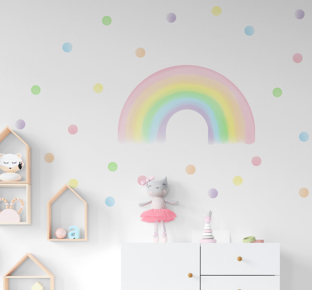 Rainbow Wall Decals, Pastel Girl Room Stickers, Rainbow and Polka Dots ...
