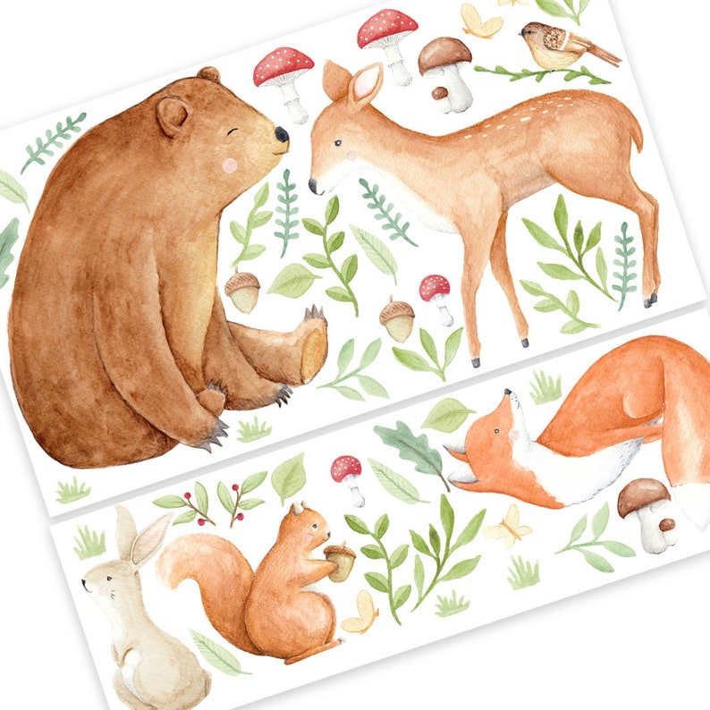 Woodland Animals Wall Decals for Kids Room Watercolor Forest - Etsy