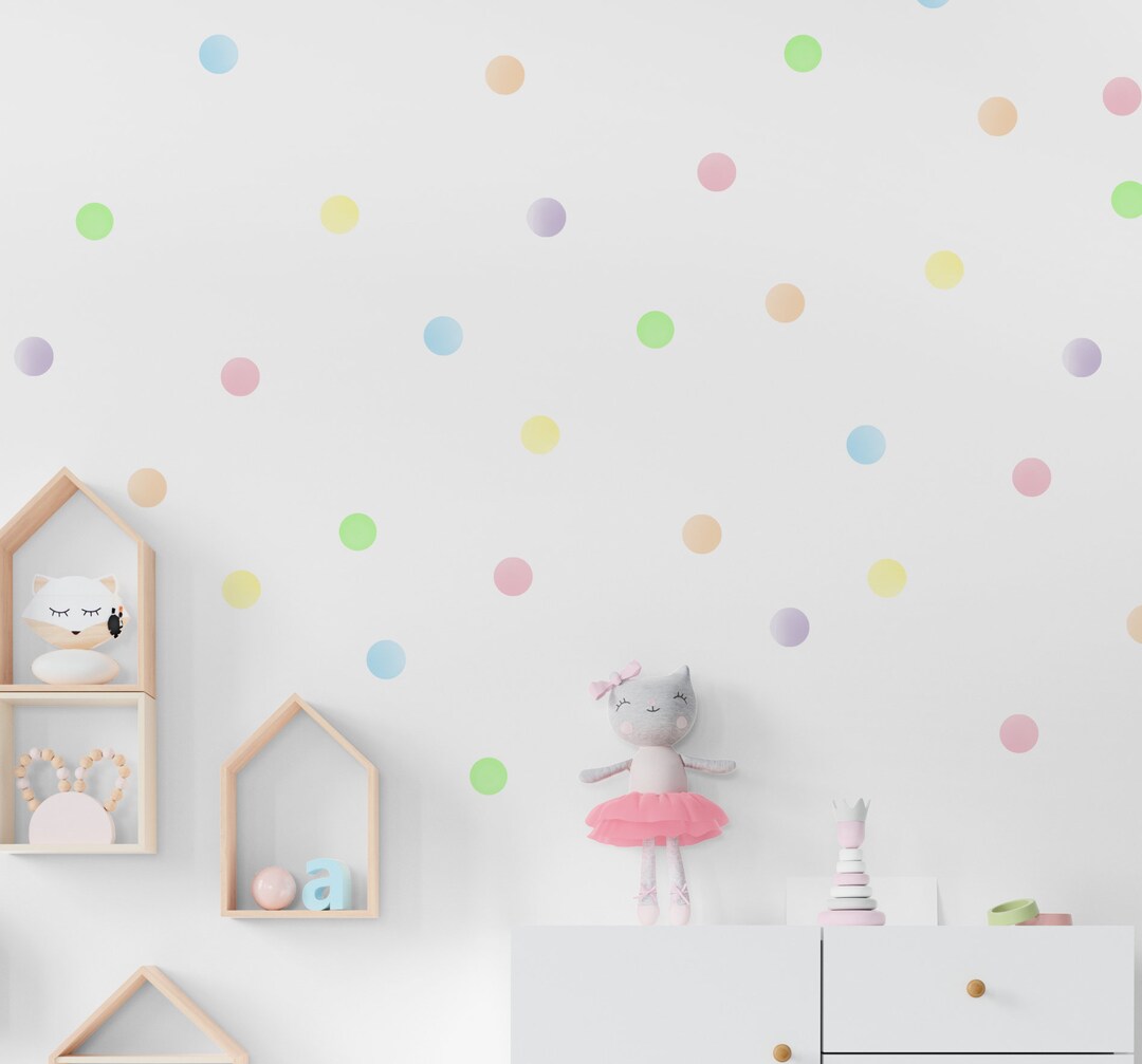 Rainbow Polka Dot Wall Decals, Pastel Girl Room Stickers, Rainbow Color ...