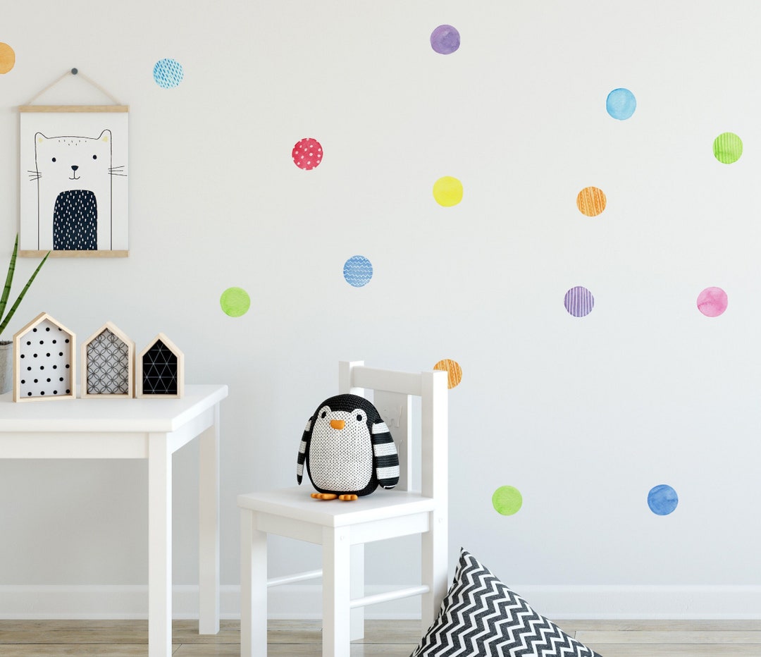 Watercolor Rainbow Polka Dot Wall Decals, Bright and Colorful Wall ...