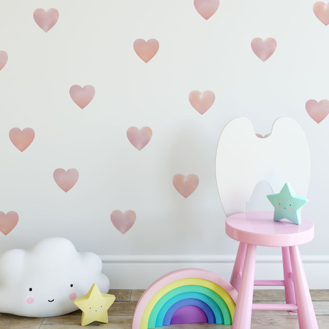 Blush Pink Heart Wall Decals Girl Room Wall Stickers Nursery - Etsy