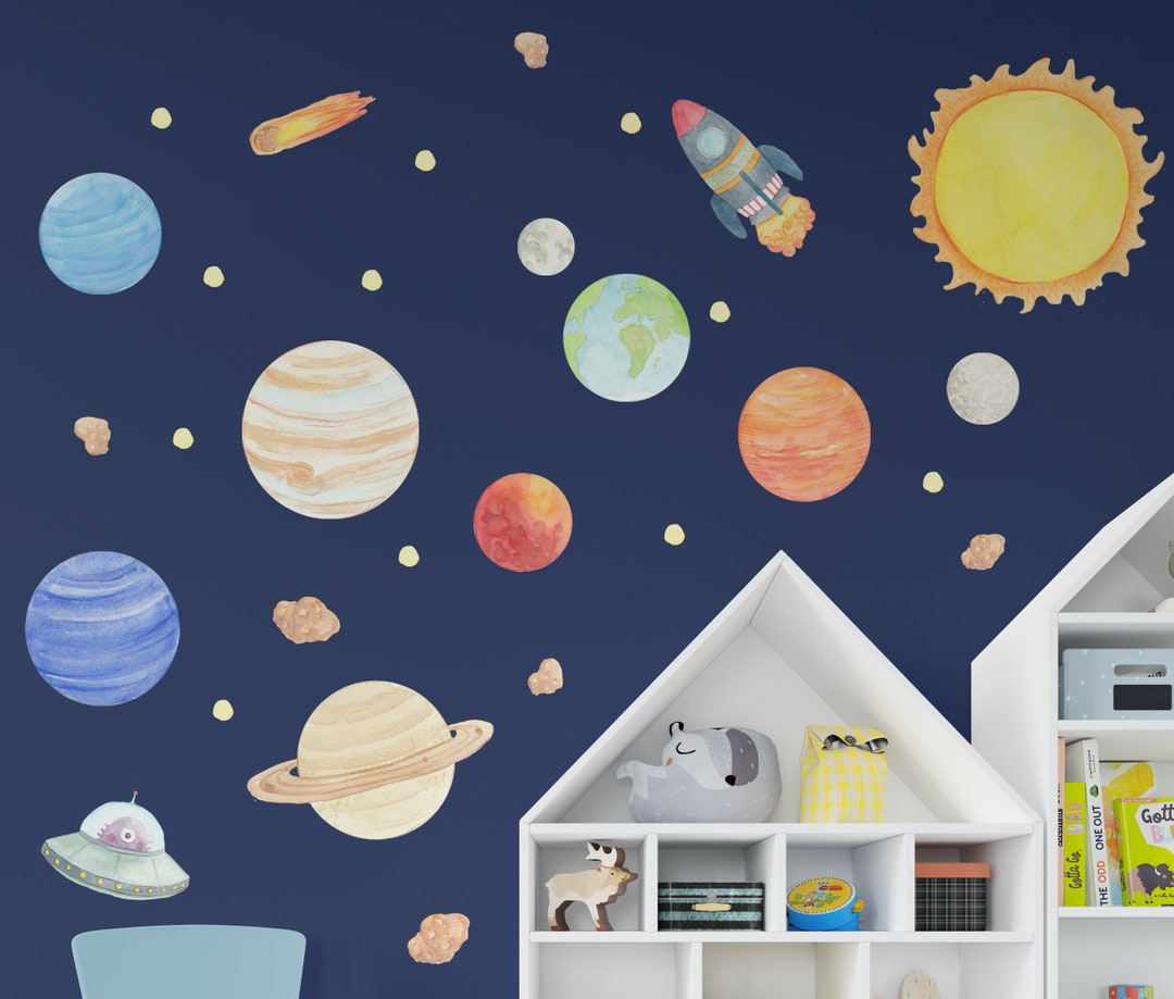 Solar System Wall Decals, Watercolor Planets Wall Stickers, Space ...