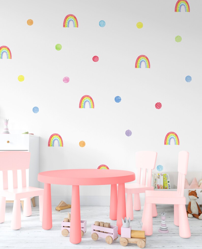 Watercolor Rainbow Polka Dot Wall Decals Bright and Colorful | Etsy