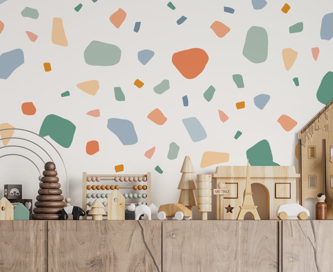 Pastel Terrazzo Wall Decals, Abstract Fabric Wall Stickers, Modern Wall ...